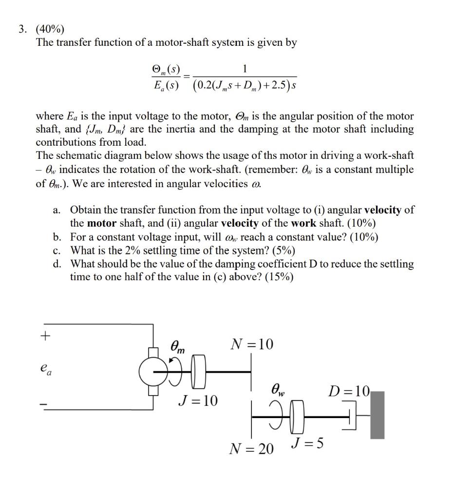Solved 3. (40%) The transfer function of a motor-shaft | Chegg.com