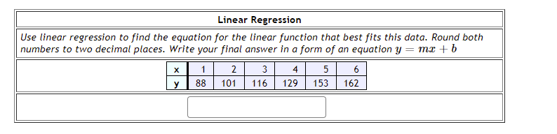 Solved Linear Regression Use linear regression to find the | Chegg.com