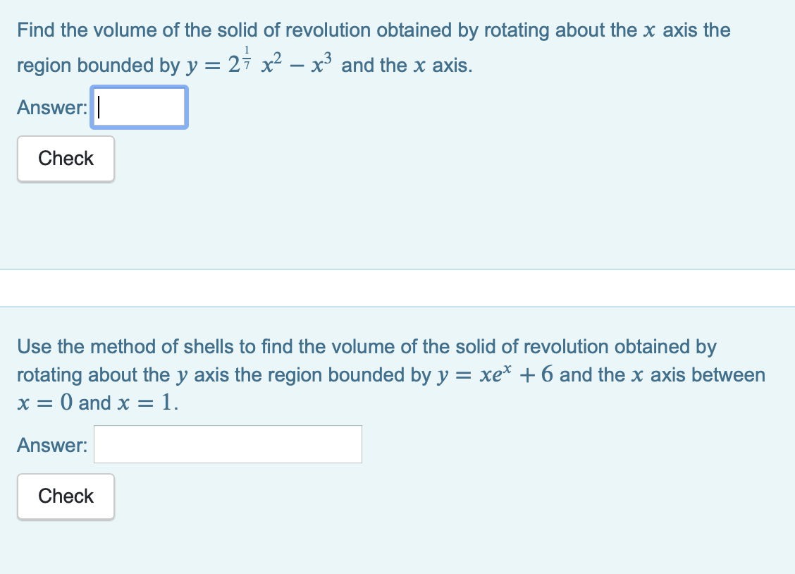 Solved Find the volume of the solid of revolution obtained | Chegg.com