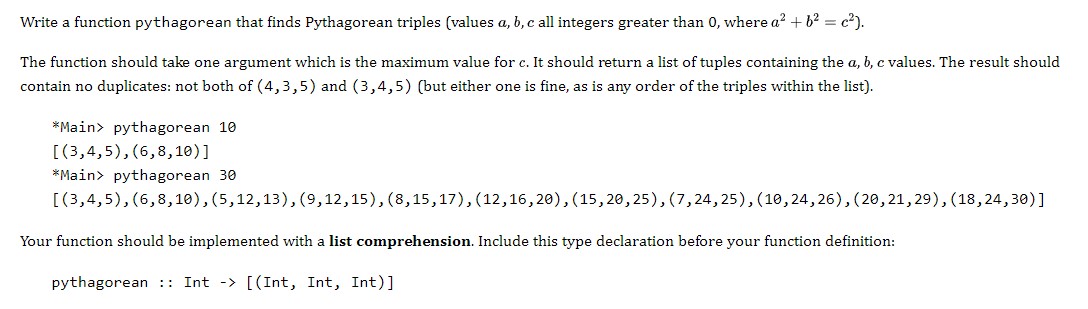 Solved Write a function pythagorean that finds Pythagorean | Chegg.com Solved Write a function pythagorean that finds Pythagorean | Chegg.com
