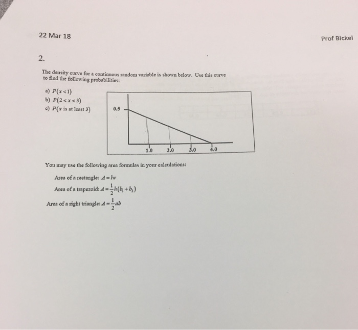 Solved 22 Mar 18 Prof Bickel 2. The density curve for a to | Chegg.com