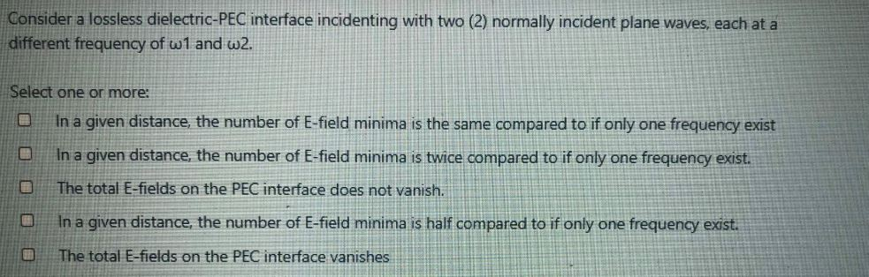 Solved Consider a lossless dielectric-PEC interface | Chegg.com