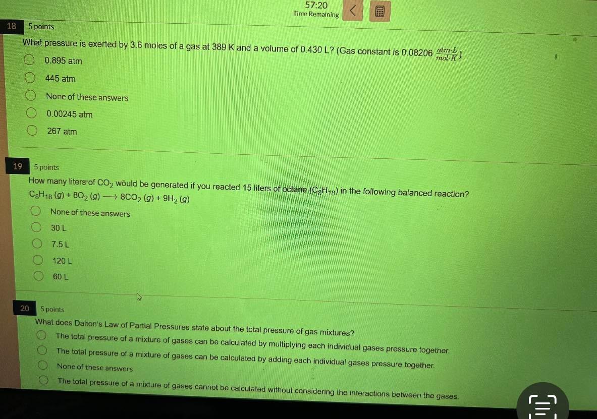 Solved What pressure is exerted by 3.6 moles of a gas at 389 | Chegg.com