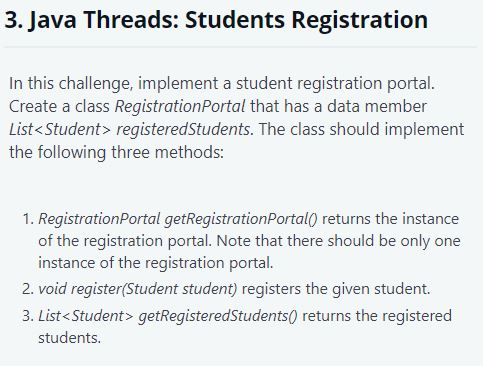 (Solved) : 3 Java Threads Students Registration Challenge Implement Student Registration Portal ...