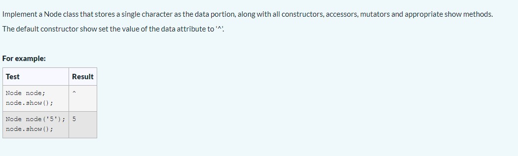 Solved Implement a Node class that stores a single character | Chegg.com