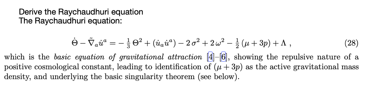 Solved Derive the Raychaudhuri equation The Raychaudhuri | Chegg.com
