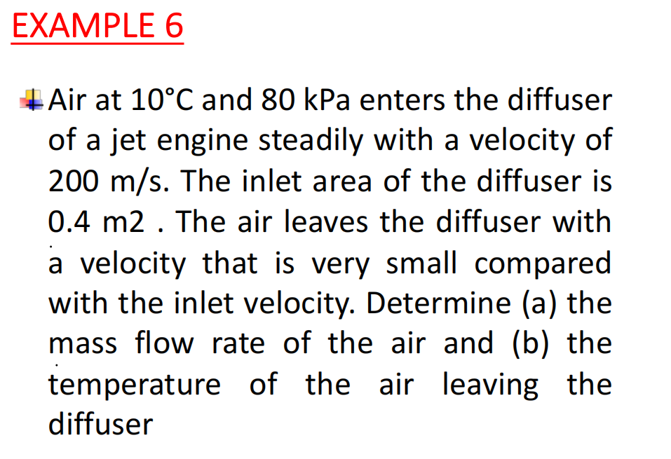 Solved EXAMPLE 6 Air at 10°C and 80 kPa enters the diffuser | Chegg.com