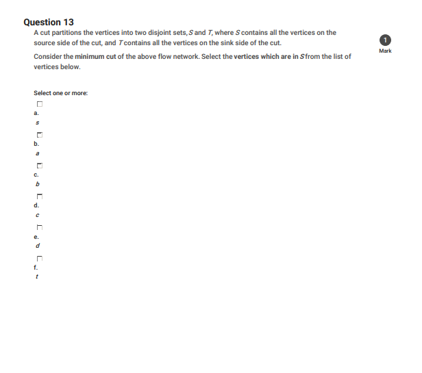 Question 13 A cut partitions the vertices into two | Chegg.com