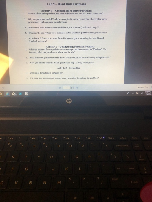 Solved Lab 9- Hard Disk Partitions Activity 1-Creating Hard | Chegg.com