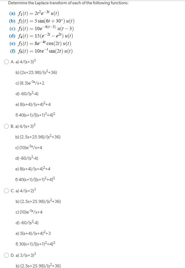 Solved Determine the Laplace transform of each of the | Chegg.com