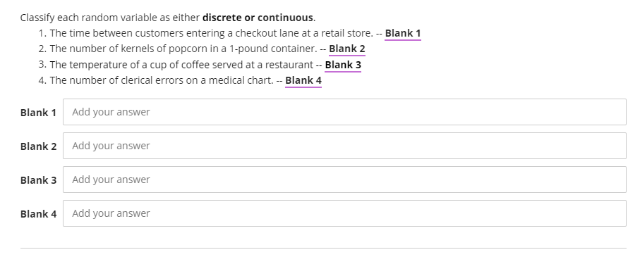 Solved Classify each random variable as either discrete or | Chegg.com