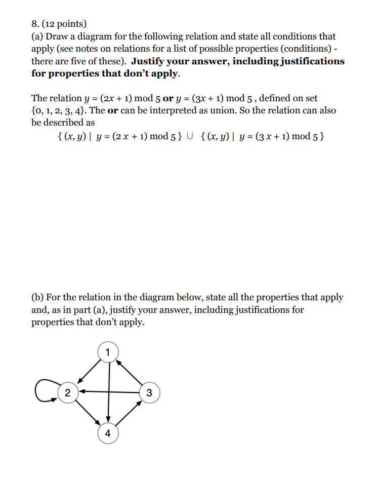 Solved 8. (12 points) (a) Draw a diagram for the following | Chegg.com