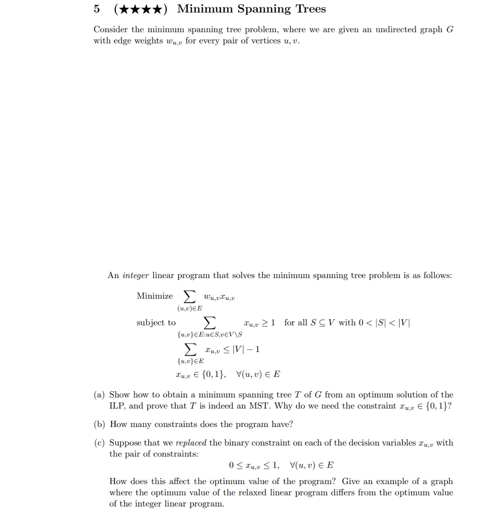 5 Minimum Spanning Trees Consider The Minimum