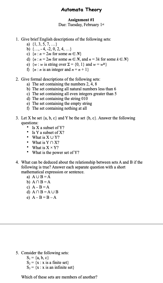 Solved Automata Theory Assignment #1 Due: Tuesday, February | Chegg.com