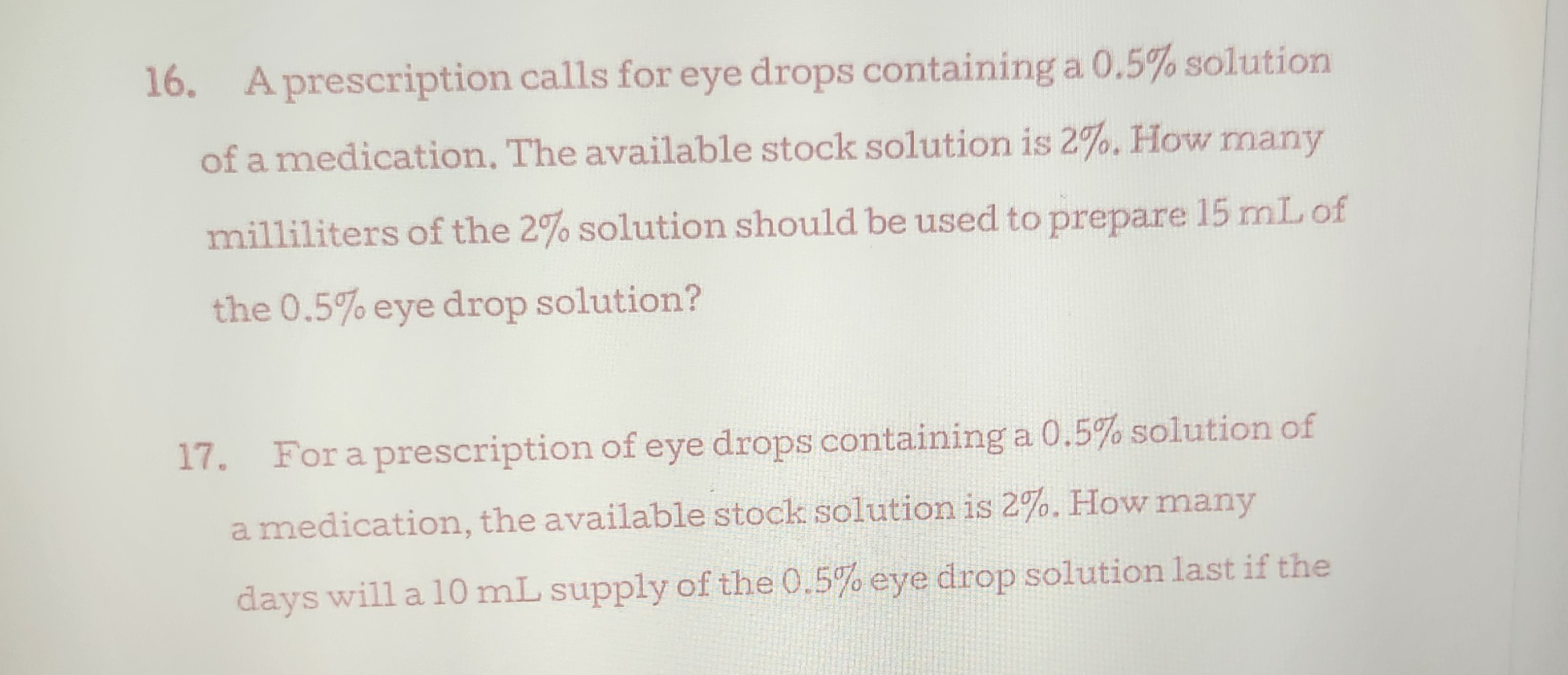 Solved A prescription calls for eye drops containing a 0.5% | Chegg.com