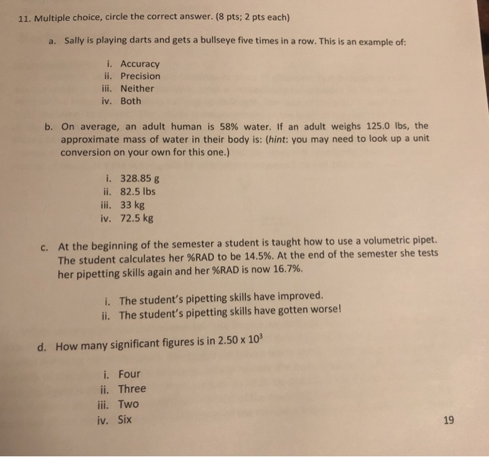 Solved 11. Multiple choice, circle the correct answer. (8 | Chegg.com