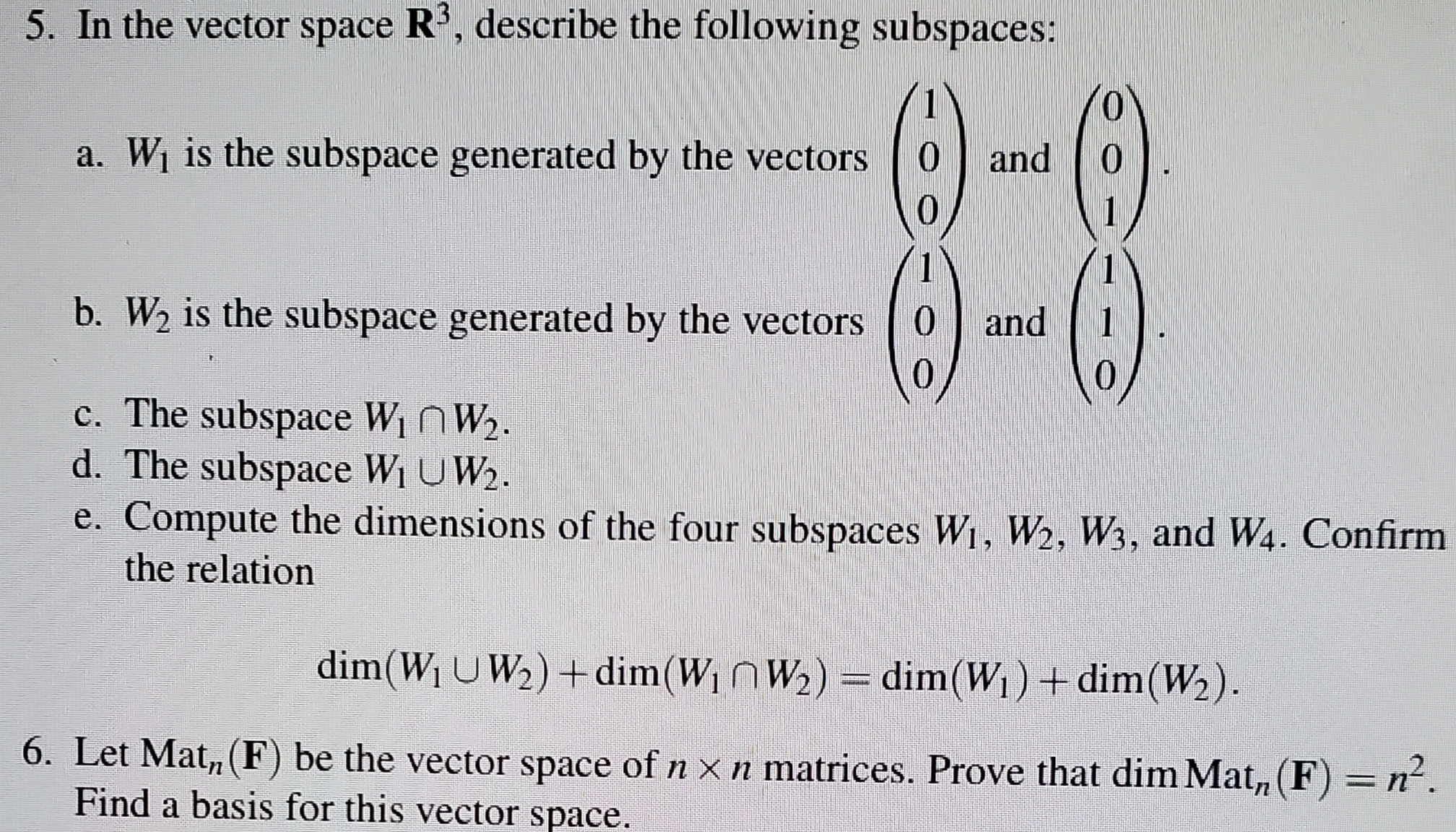 Solved 5. In the vector space R3, describe the following | Chegg.com