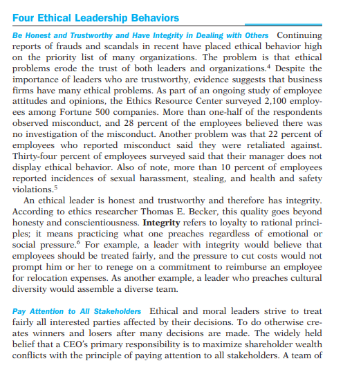 In your own words what is ethical leadership and why | Chegg.com