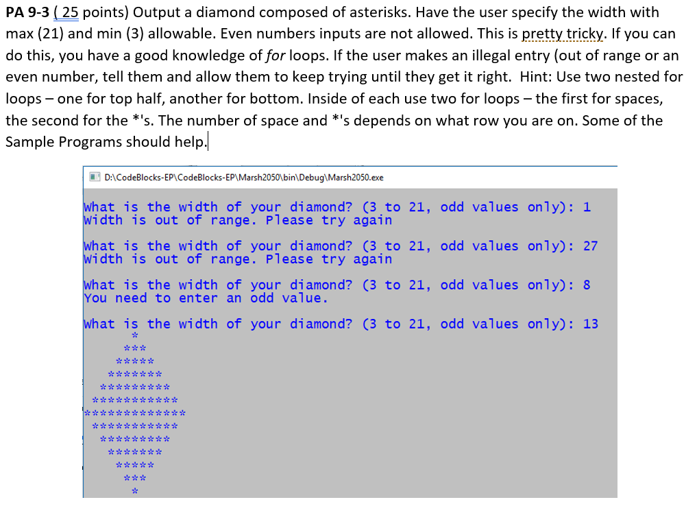 PA 9-3 (25 points) Output a diamond composed of | Chegg.com