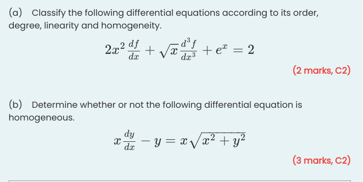 Solved (a) Classify the following differential equations | Chegg.com