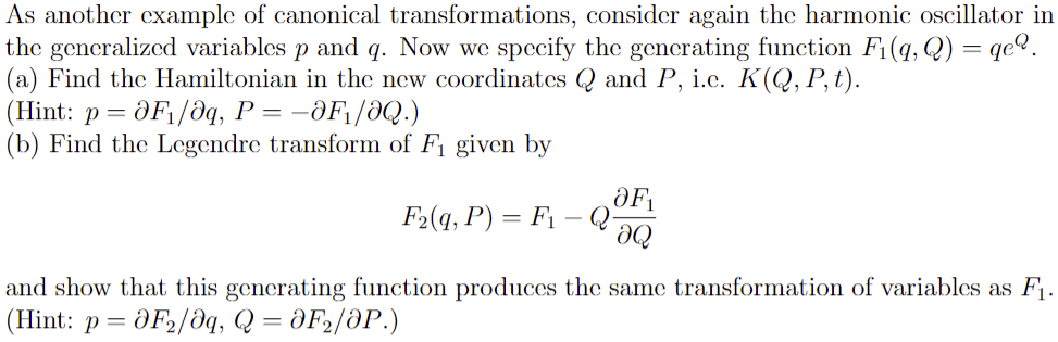 Solved As another example of canonical transformations, | Chegg.com