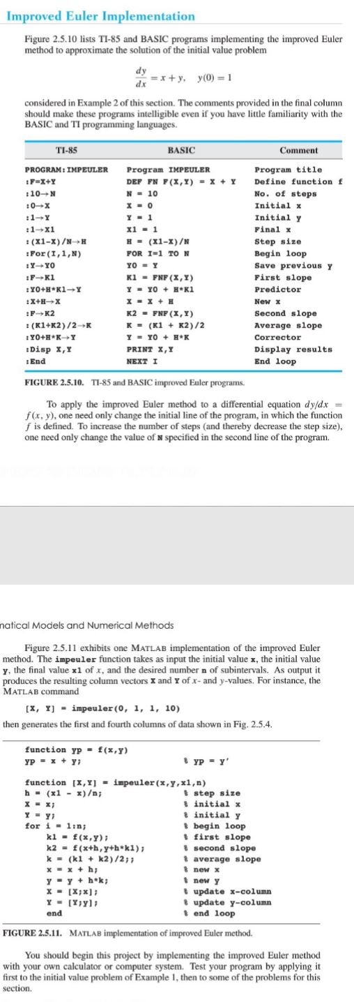 Solved Using Matlab To Employ The Improved Euler 