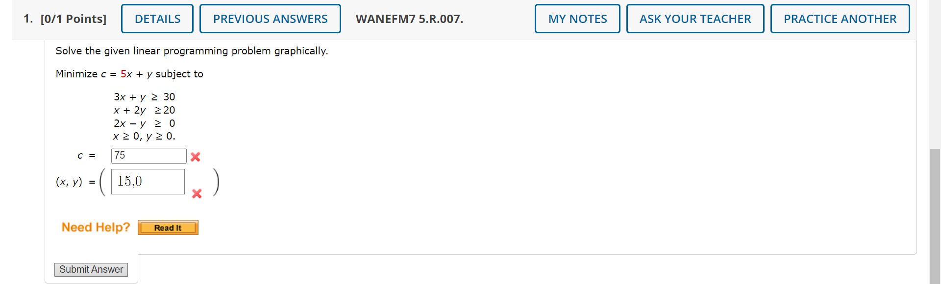 Solved WANEFM7 5.R.007. Solve the given linear programming | Chegg.com