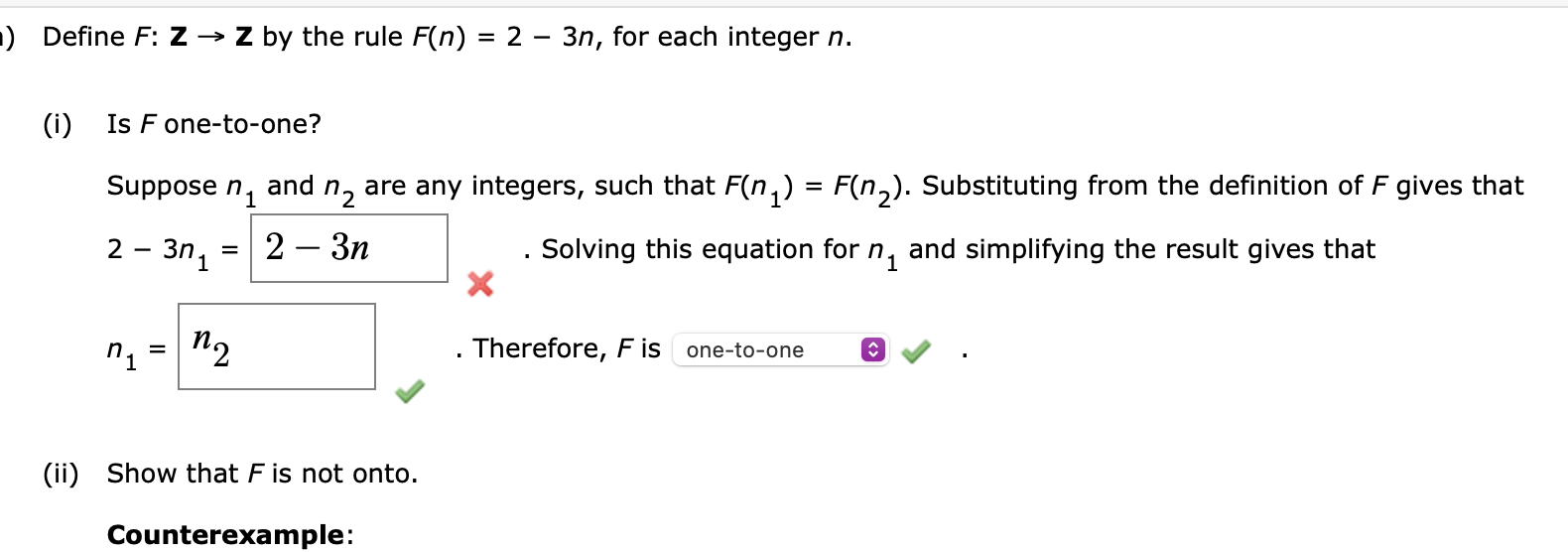 Solved Define F:Z→Z ﻿by the rule F(n)=2-3n, ﻿for each | Chegg.com