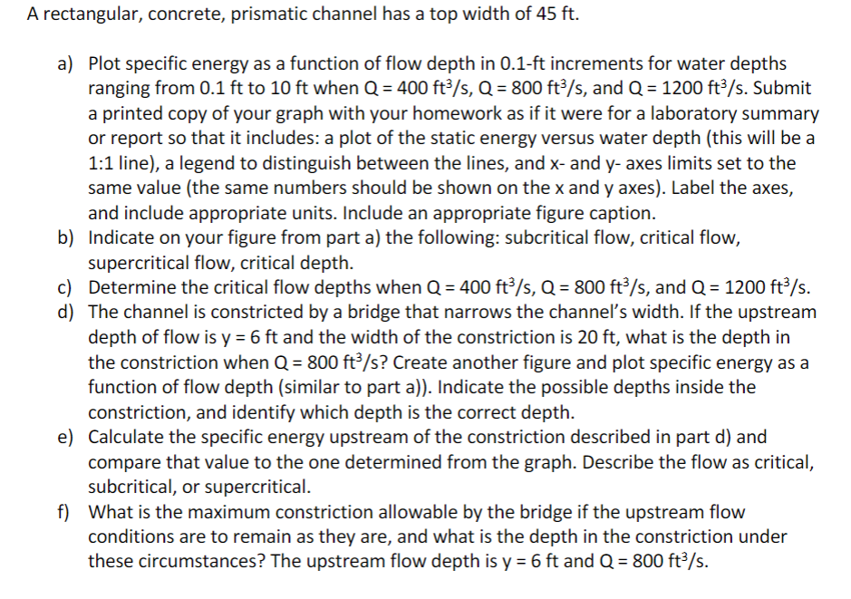 Solved rectangular, concrete, prismatic channel has a top | Chegg.com