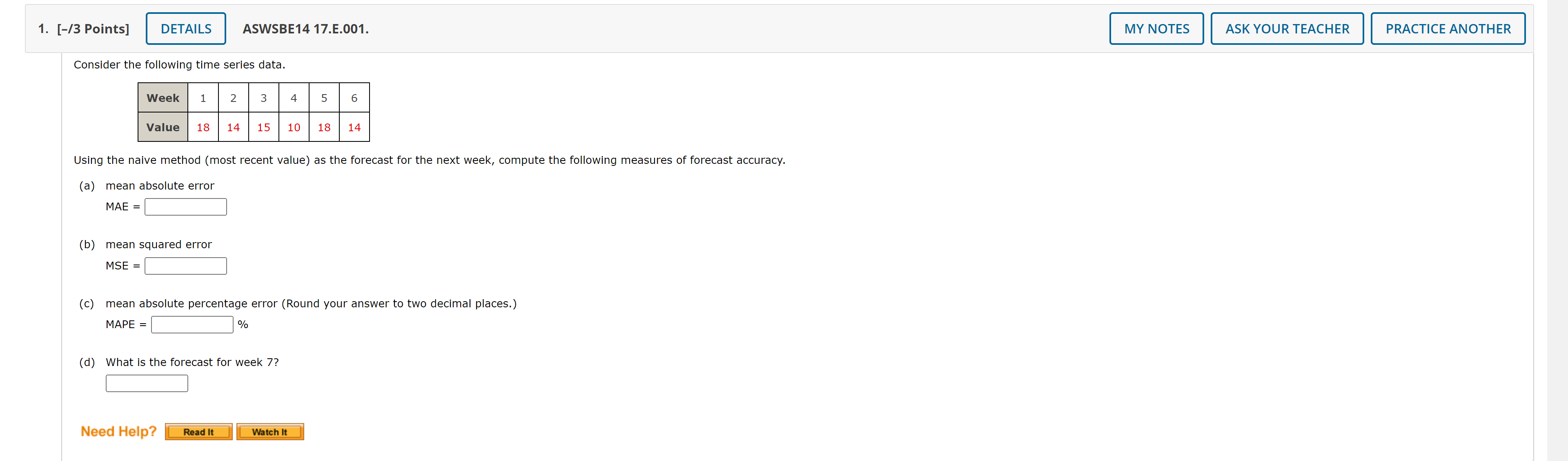 Consider the following time series data. Using the | Chegg.com