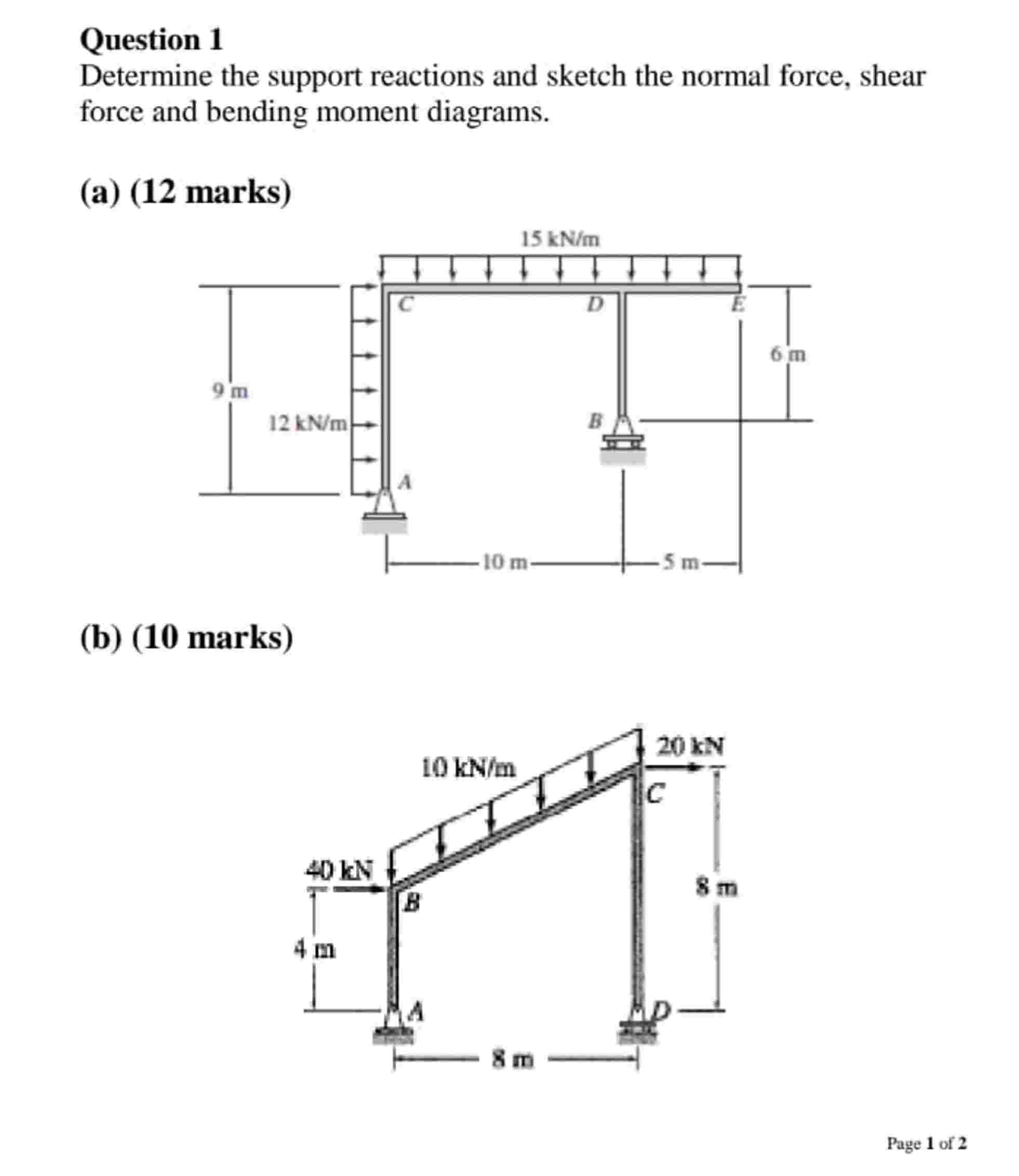 Solved Question 1 ﻿Determine the support reactions and | Chegg.com