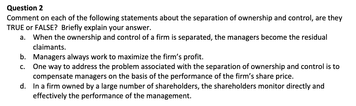 Solved Question 2 Comment on each of the following | Chegg.com