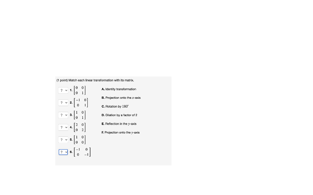Solved (1 point) Match each linear transformation with its | Chegg.com