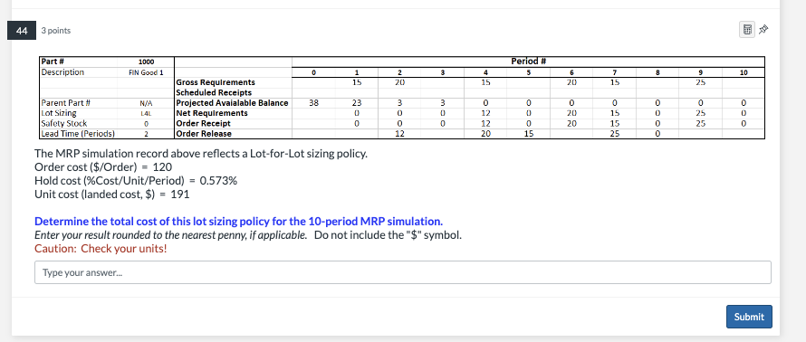 Solved M2. 44.The MRP simulation record above reflects a | Chegg.com