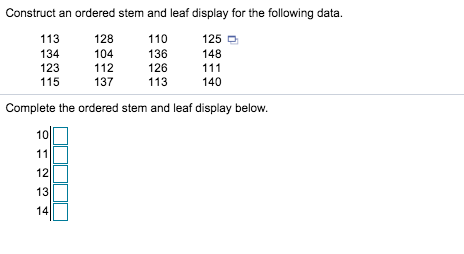 Solved Construct an ordered stem and leaf display for the | Chegg.com
