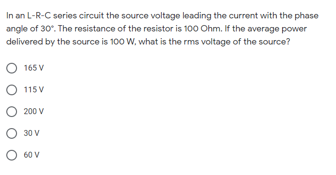 Solved In an L-R-C series circuit the source voltage leading | Chegg.com