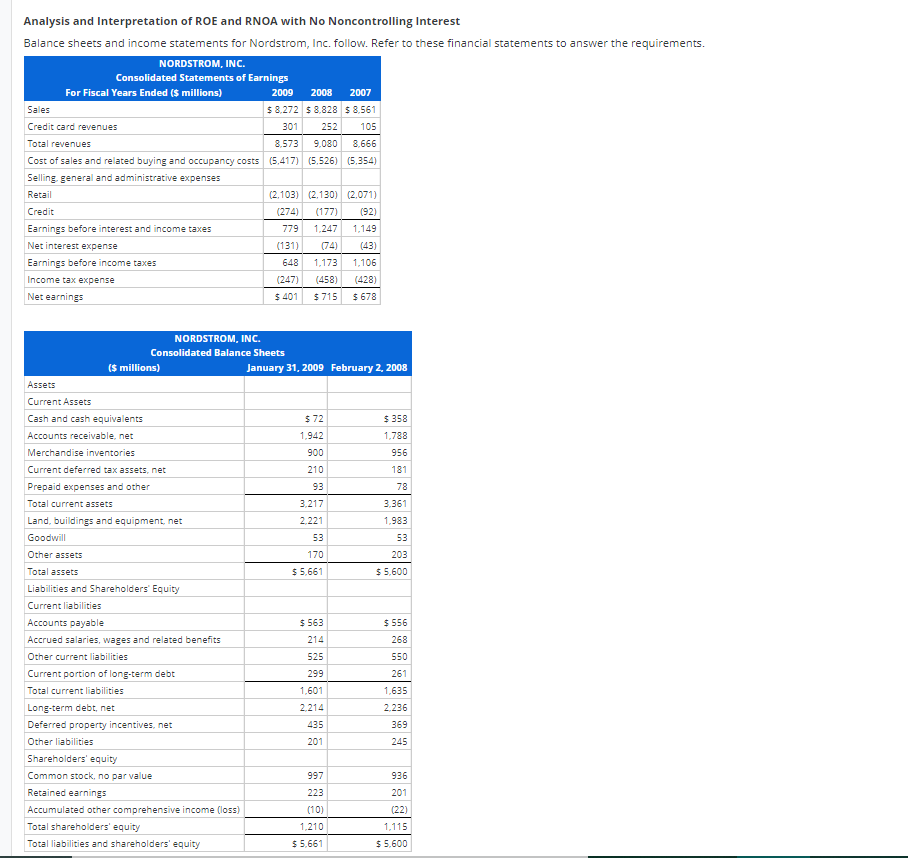 Solved Analysis and Interpretation of ROE and RNOA with No | Chegg.com