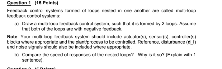 Solved Question 1 (15 Points) Feedback control systems | Chegg.com