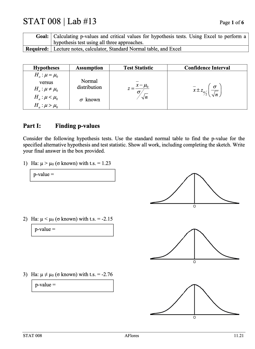Solved STAT 008∣ Lab \#13 Page 1 of 6 Part I: Finding | Chegg.com