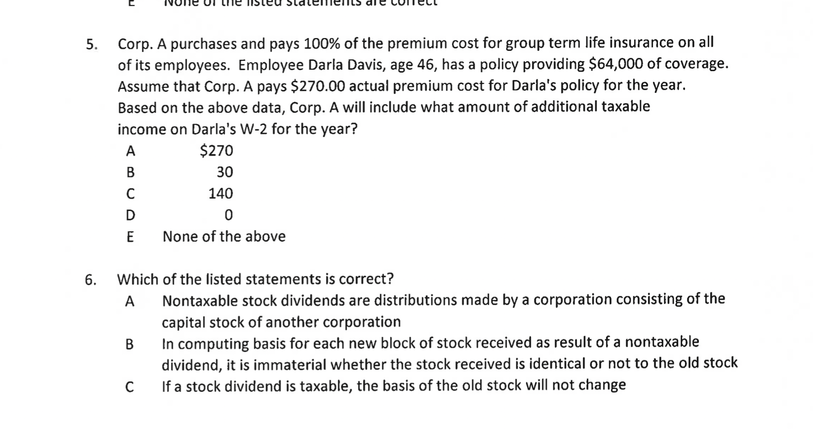 5. Corp. A purchases and pays 100% of the premium | Chegg.com