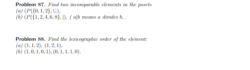 Solved Problem 87. Find two incomparable elements in the | Chegg.com