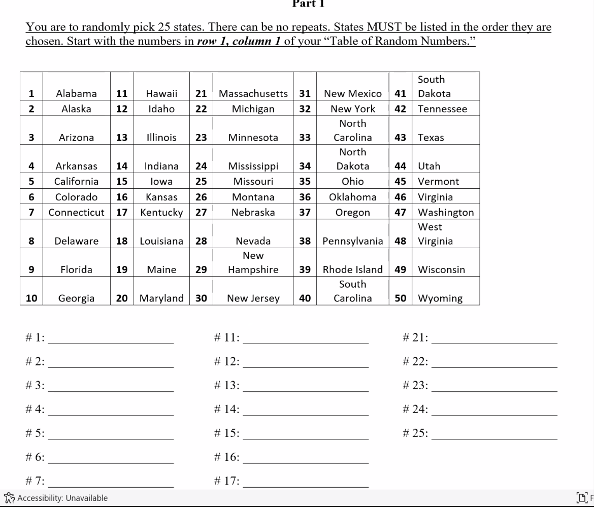 Solved You are to randomly pick 25 states. There can be no | Chegg.com