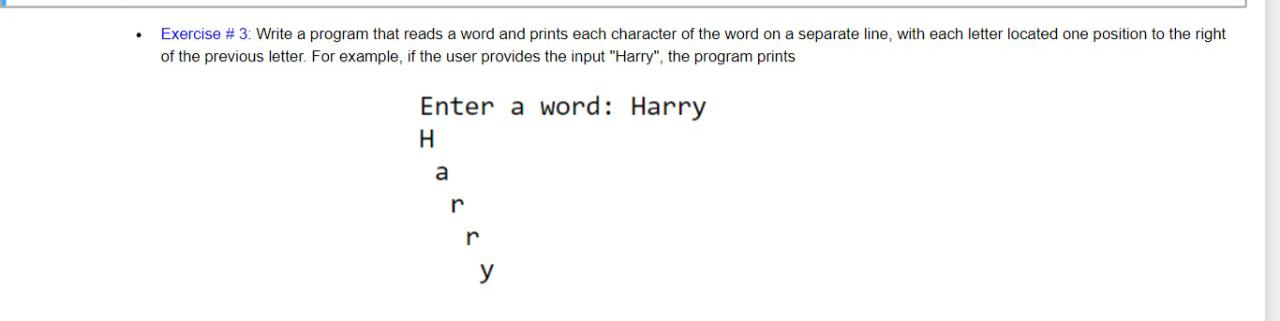 Solved Exercise #3: Write a program that reads a word and | Chegg.com