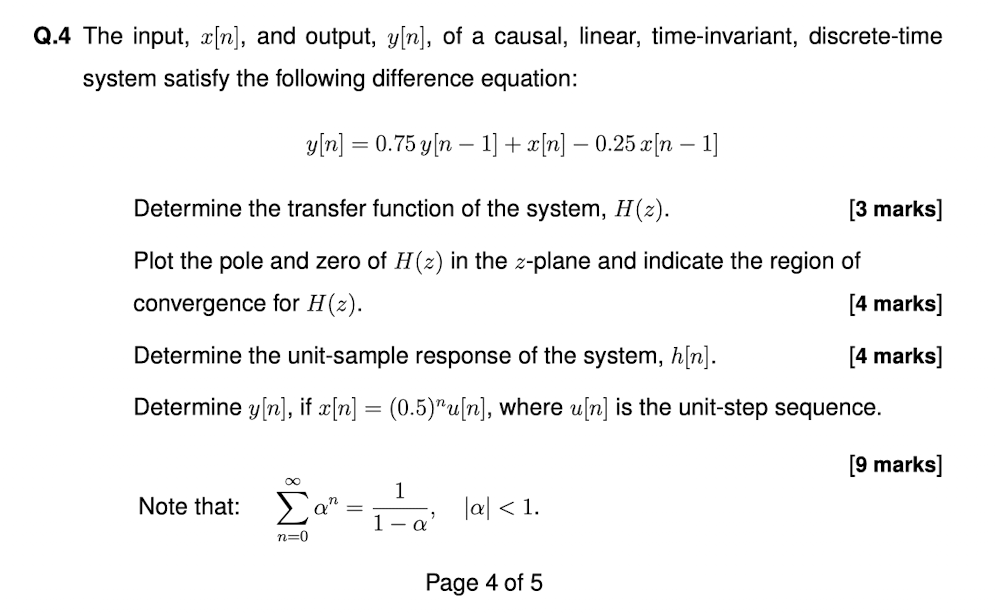 Solved Q.4 The input, x[n], and output, y[n], of a causal, | Chegg.com