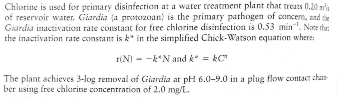 Solved Chlorine is used for primary disinfection at a water | Chegg.com