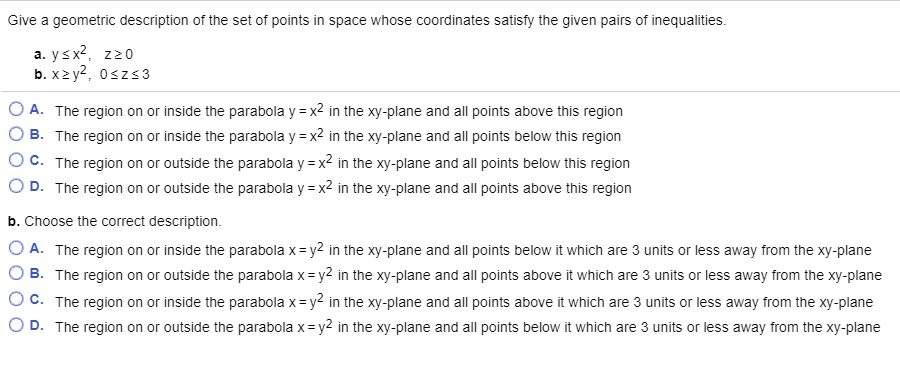Solved Give a geometric description of the set of points in | Chegg.com
