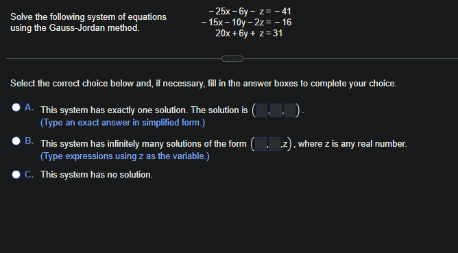 Solved Solve the following system of equations using the | Chegg.com