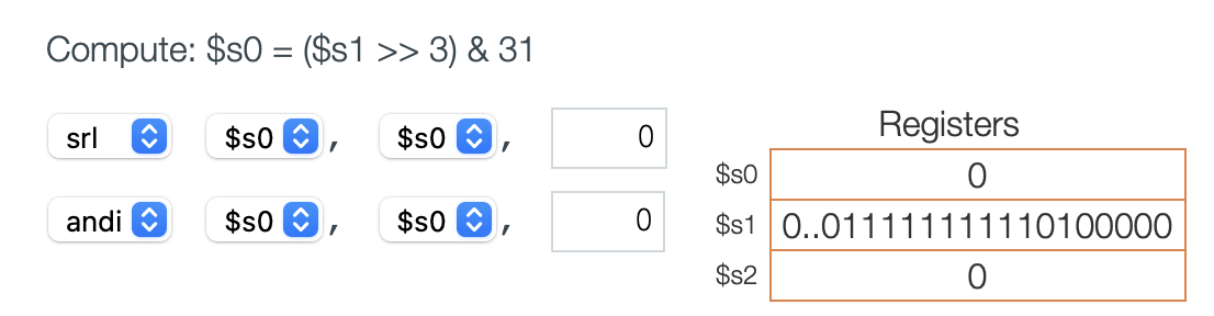 Solved $s0=($s1>>3)&31 | Chegg.com