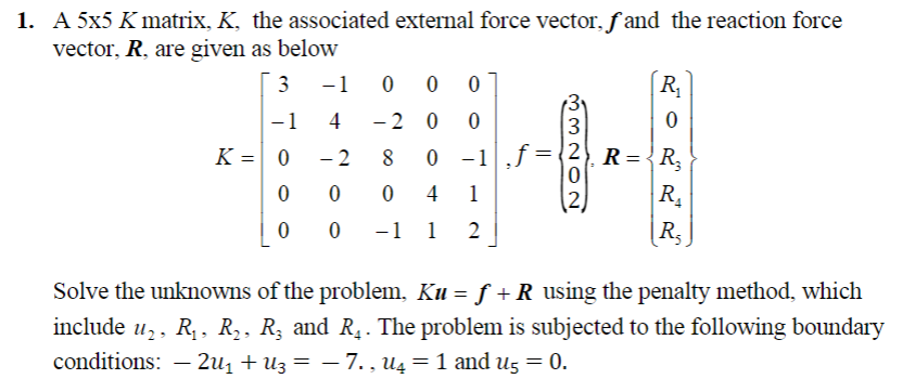 Solved A 5×5 K matrix, K, the associated external force | Chegg.com