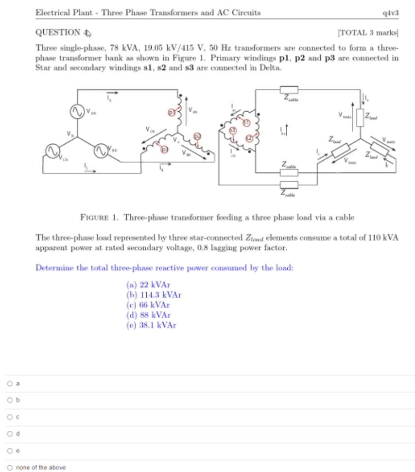 Solved Electrical Plant - Three Phase Transformers and AC | Chegg.com